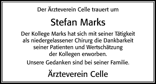 Traueranzeigen von Stefan Marks | Trauerportal der Celleschen Zeitung